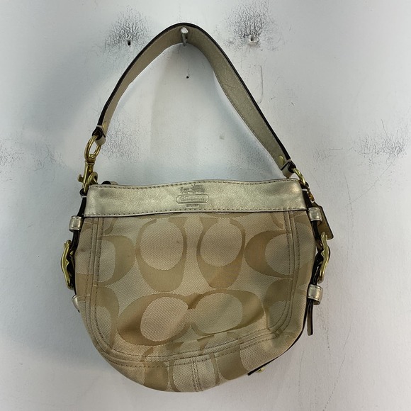 Coach | Bags | Coach Gold Tan Monogram Logo Canvas Top Handle Bag For ...